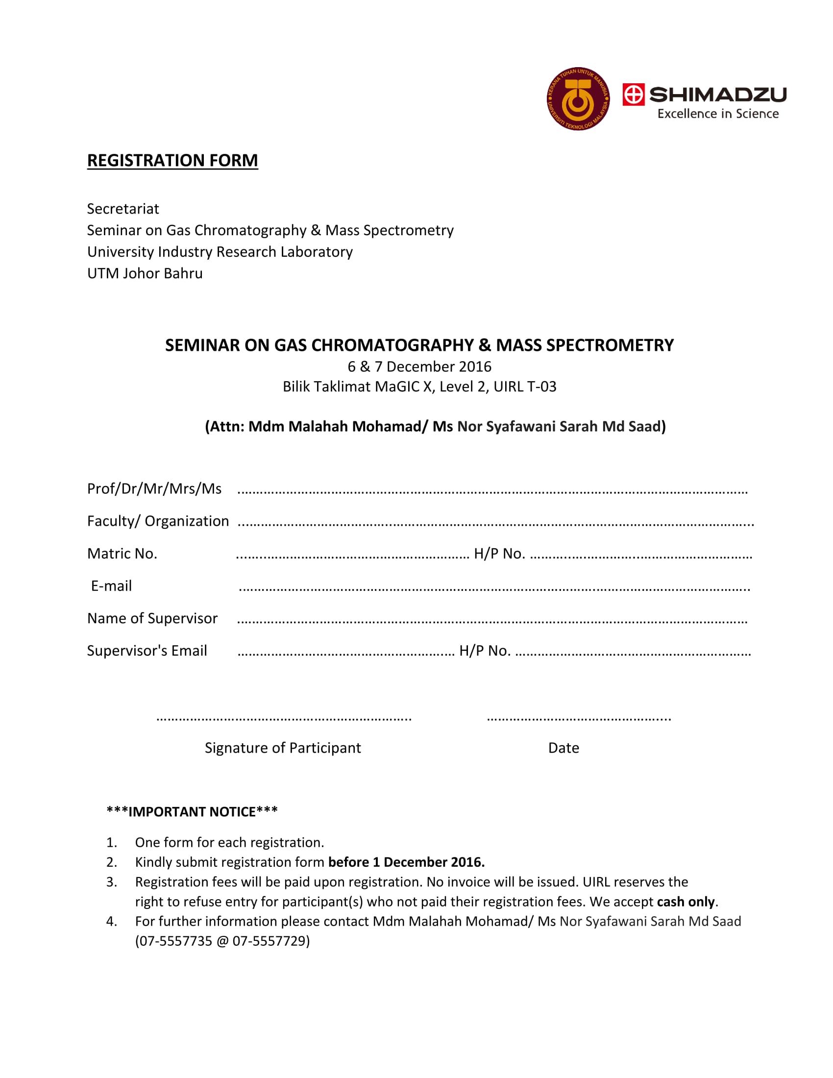 INVITATION TO GAS CHROMATOGRAPHY AND MASS SPECTROMETRY SEMINAR | UNIVERSITY LABORATORY ...